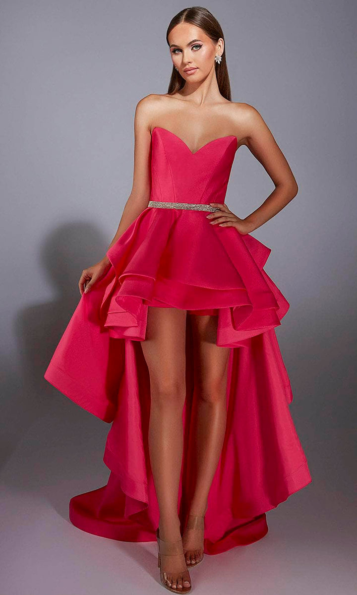 Alyce Paris 61934 - High Low Mikado A-line Dress - Strapless, Beaded Thin Belt, Pleated Skirt ...