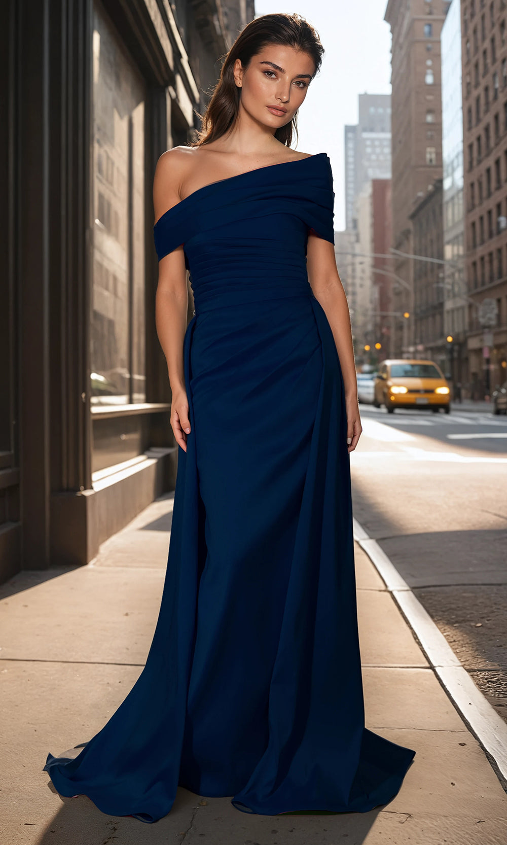 Janique 1145 - Long Stretch Mikado Sheath Dress - Off-Shoulder ...