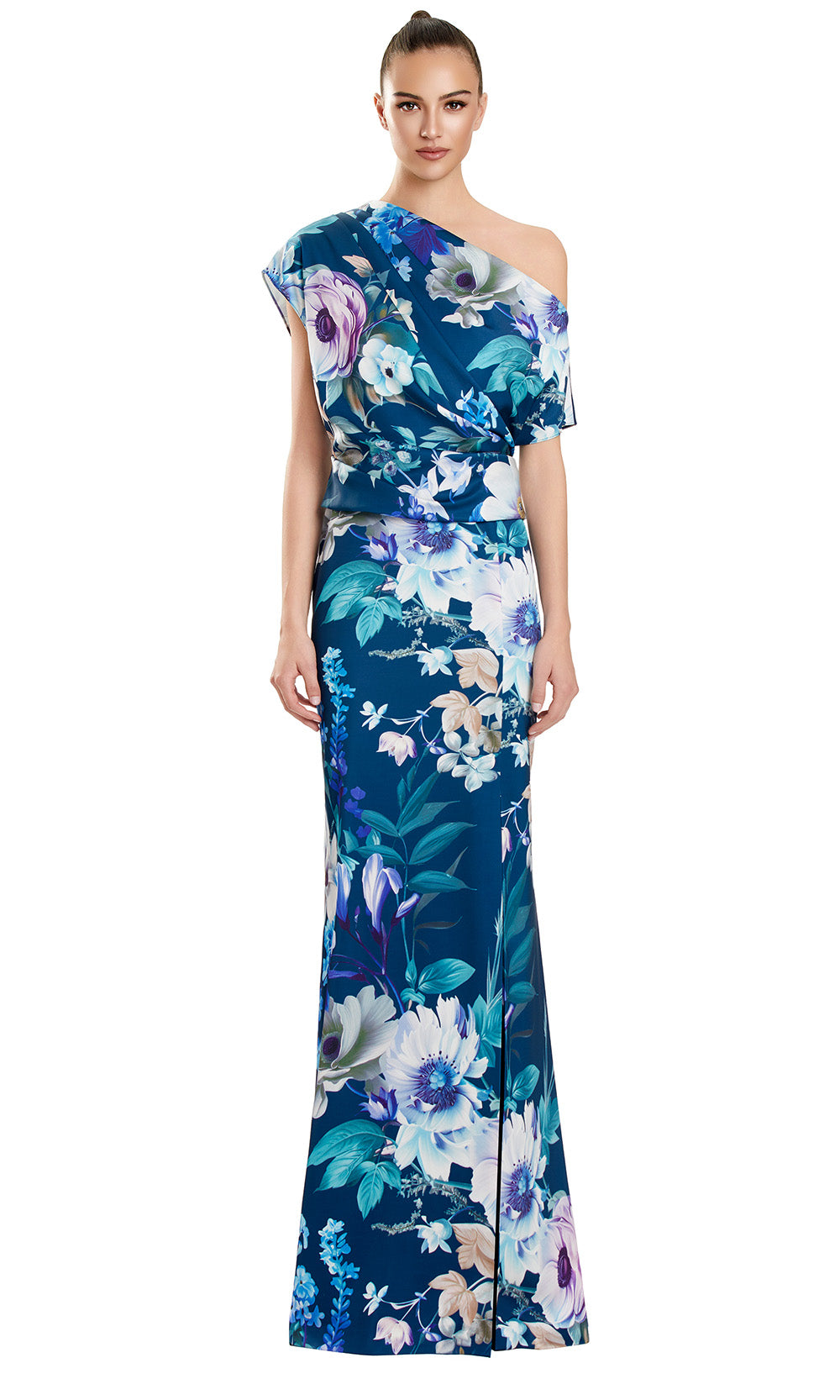 Alexander by Daymor 3140F25 - Long Sheath Dress - Short Sleeves, Draped ...