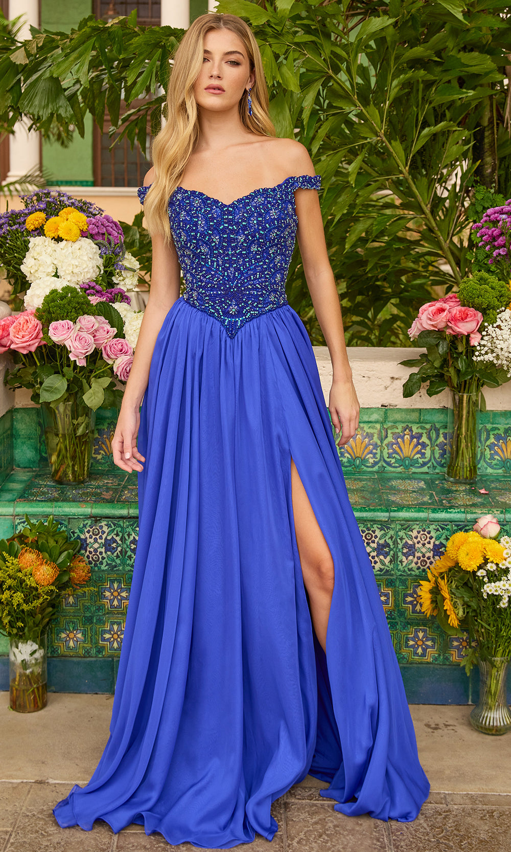 Ava Presley 47249 - Basque Beaded Bodice with Chiffon Skirt A Line ...