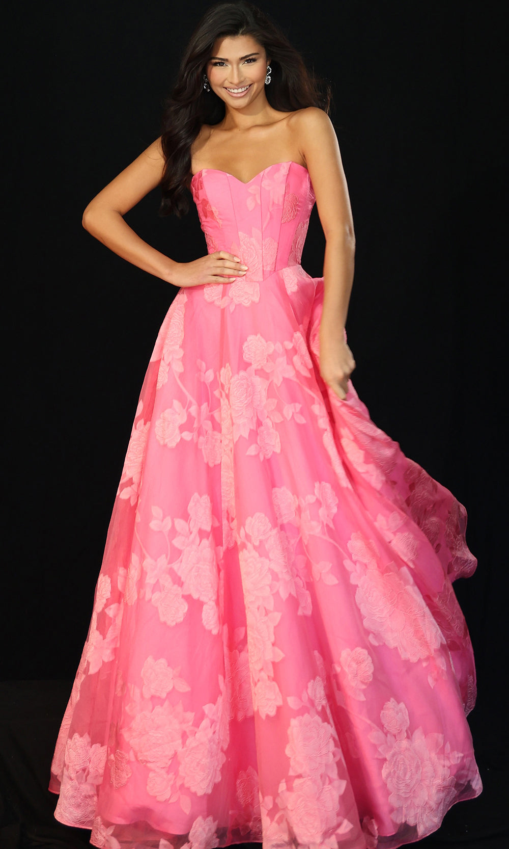 Jovani 47327 - Long Organza A-line Dress - Floral Applique, Strapless ...