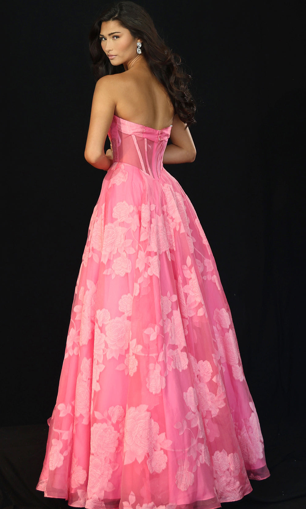 Jovani 47327 - Long Organza A-line Dress - Floral Applique, Strapless ...