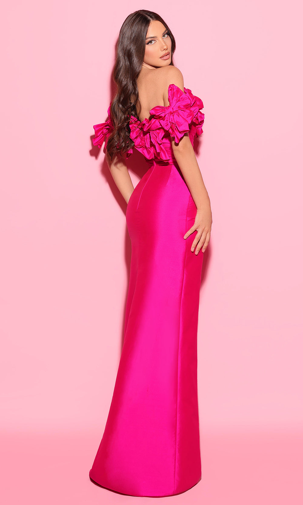 Tarik Ediz 55064 - Long Taffeta Sheath Dress - Ruffled bow accent ...