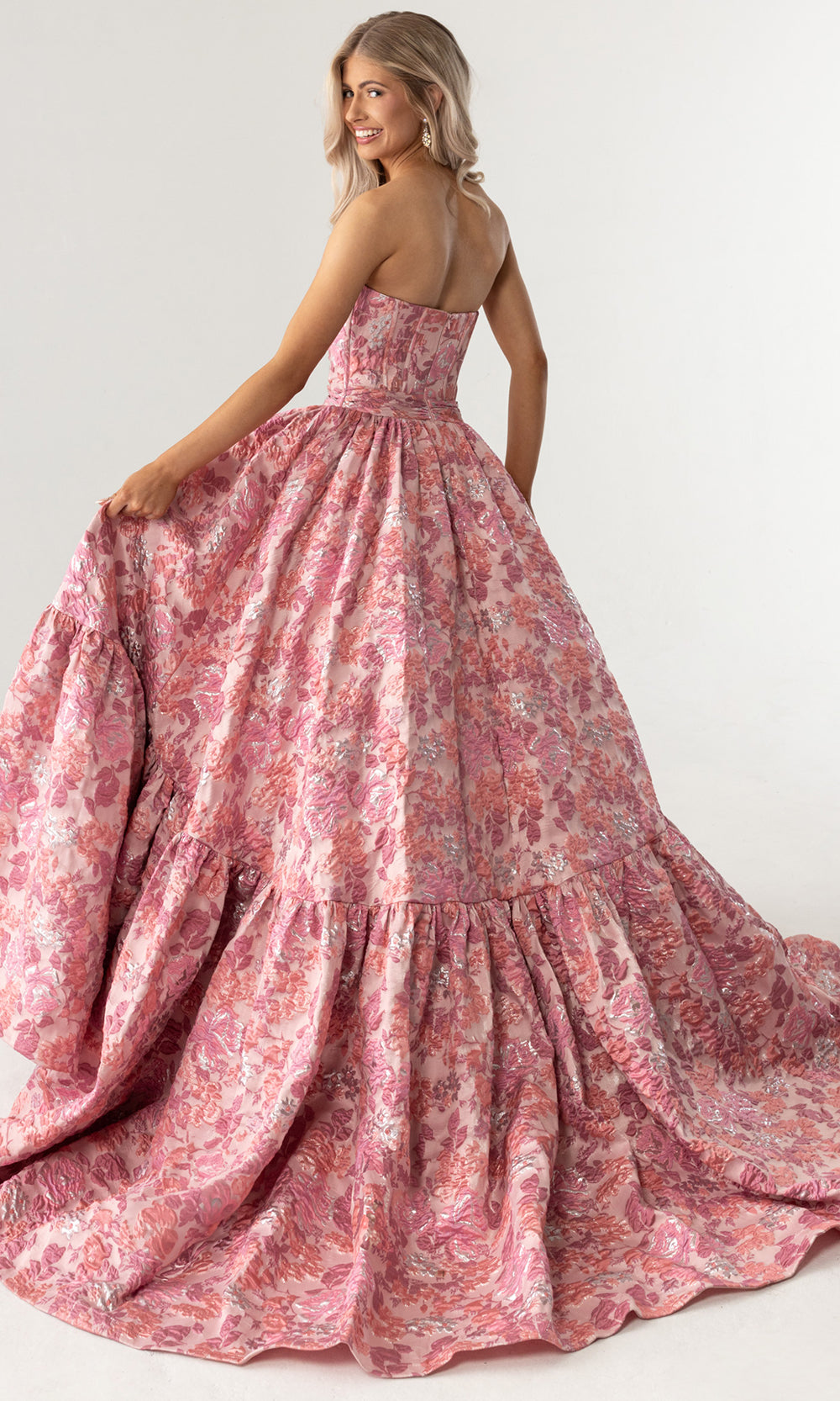 Rachel Allan 70939 - Long Jacquard A-Line Dress - Structured Bodice ...