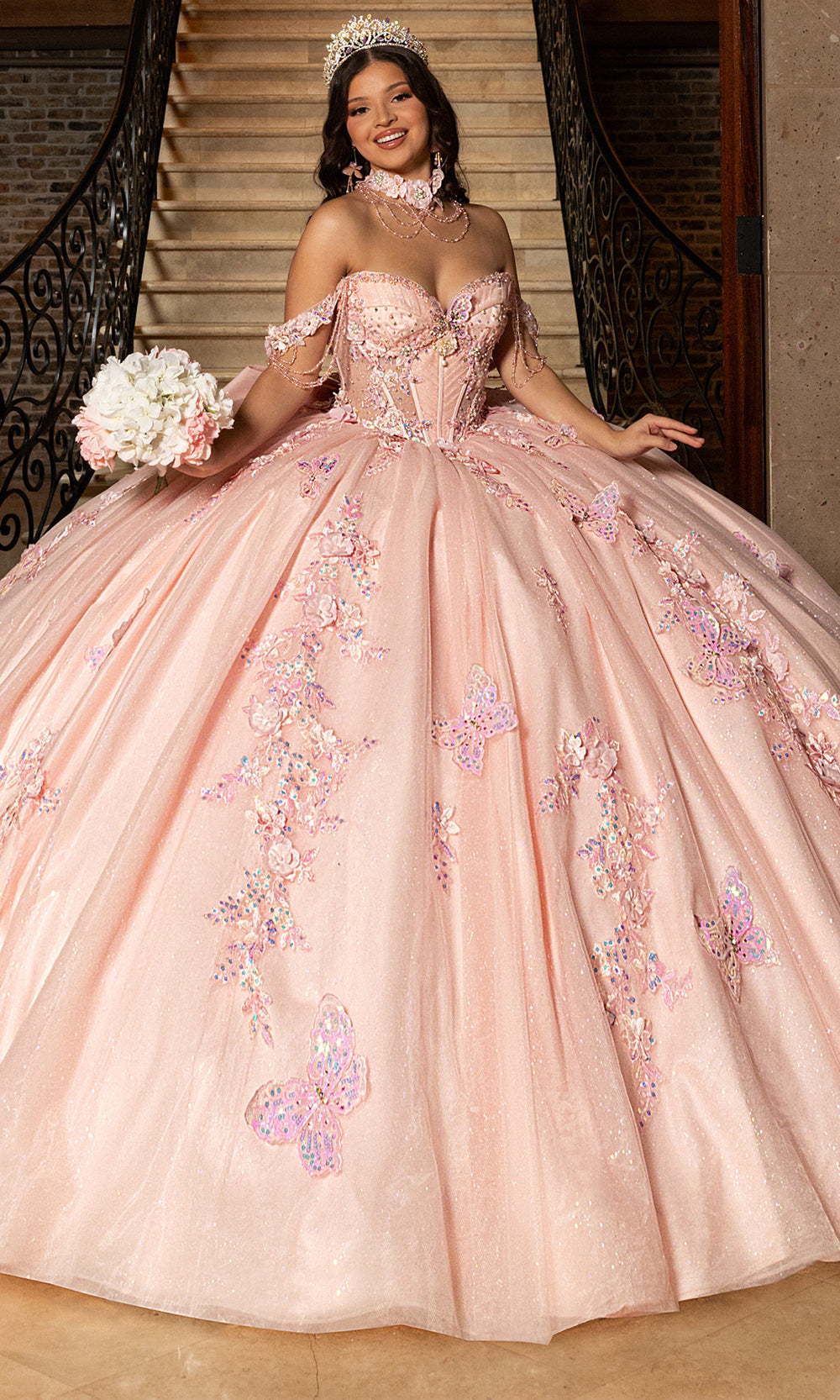 Rachel Allan RQ3176 - Long Tulle Glitter Tulle, Applique, Beading, 3D ...