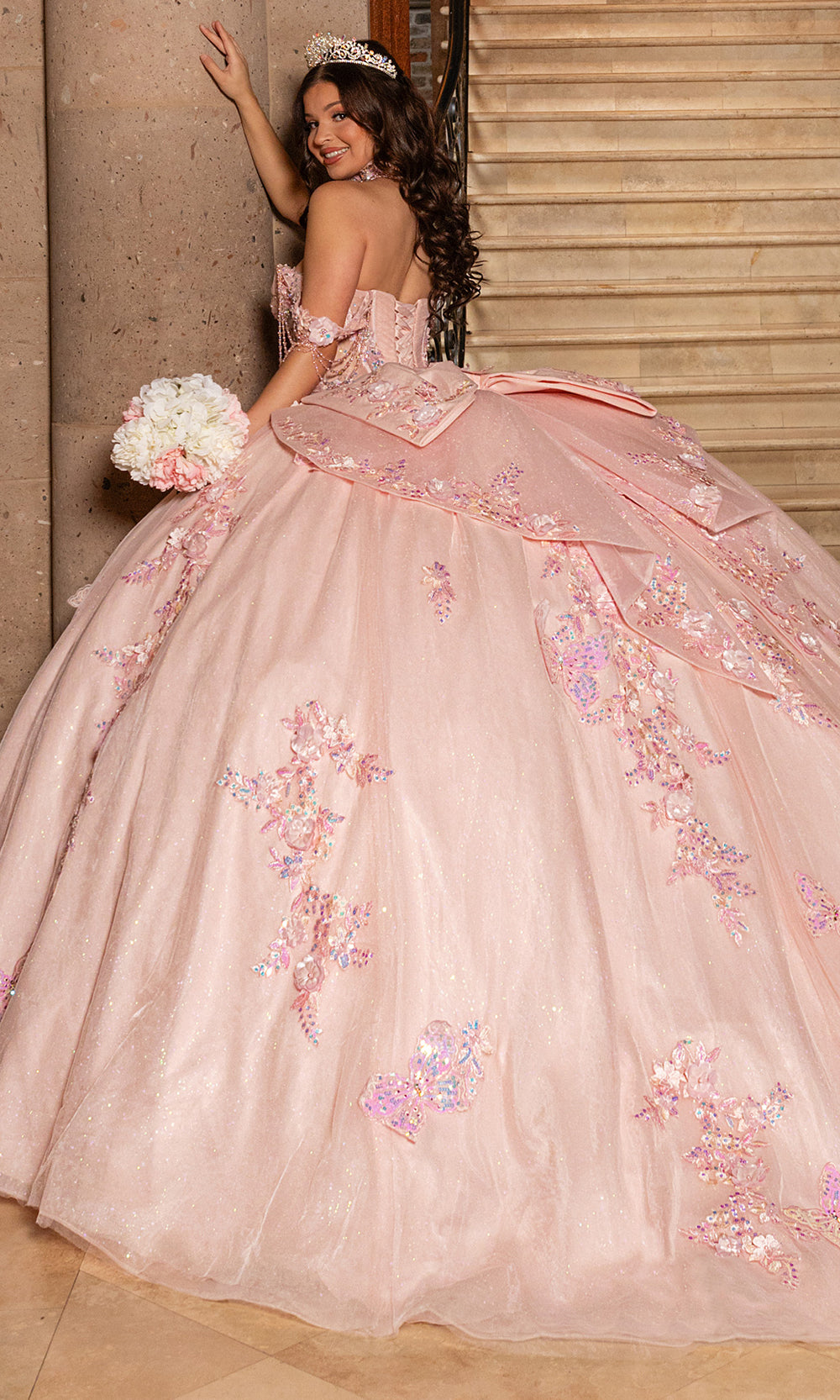 Rachel Allan RQ3176 - Long Tulle Glitter Tulle, Applique, Beading, 3D ...