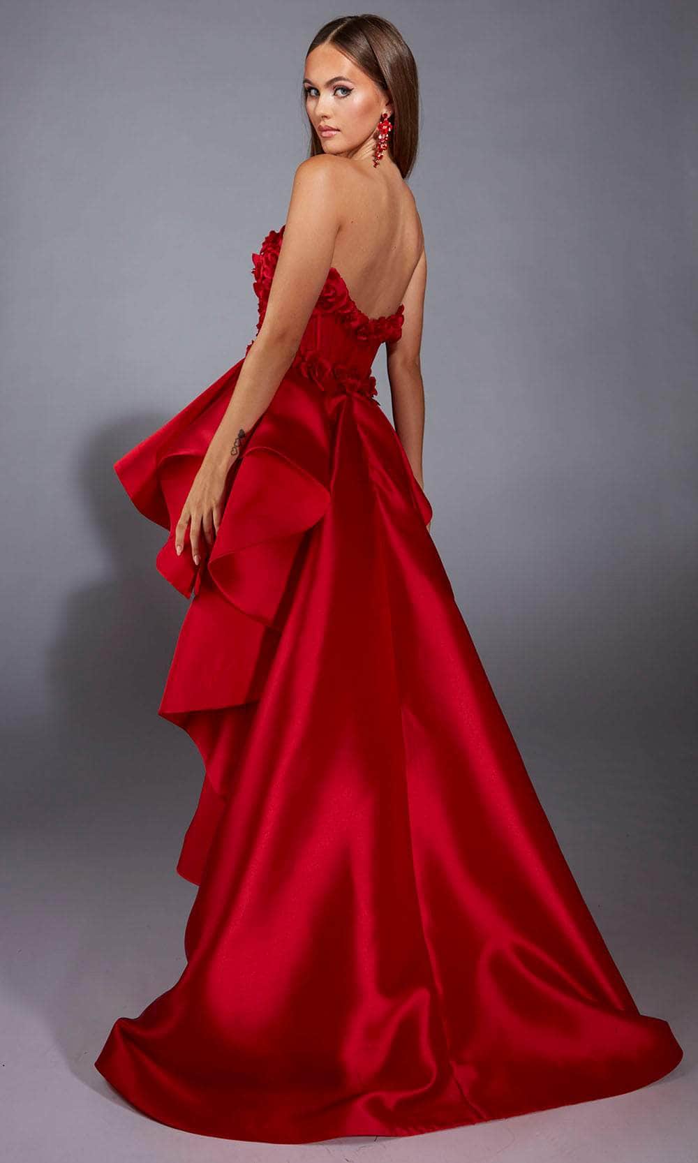 Alyce Paris 61829 - High Low Mikado A-line Dress - Strapless, High-Low Ruffle Skirt, 3D Floral ...