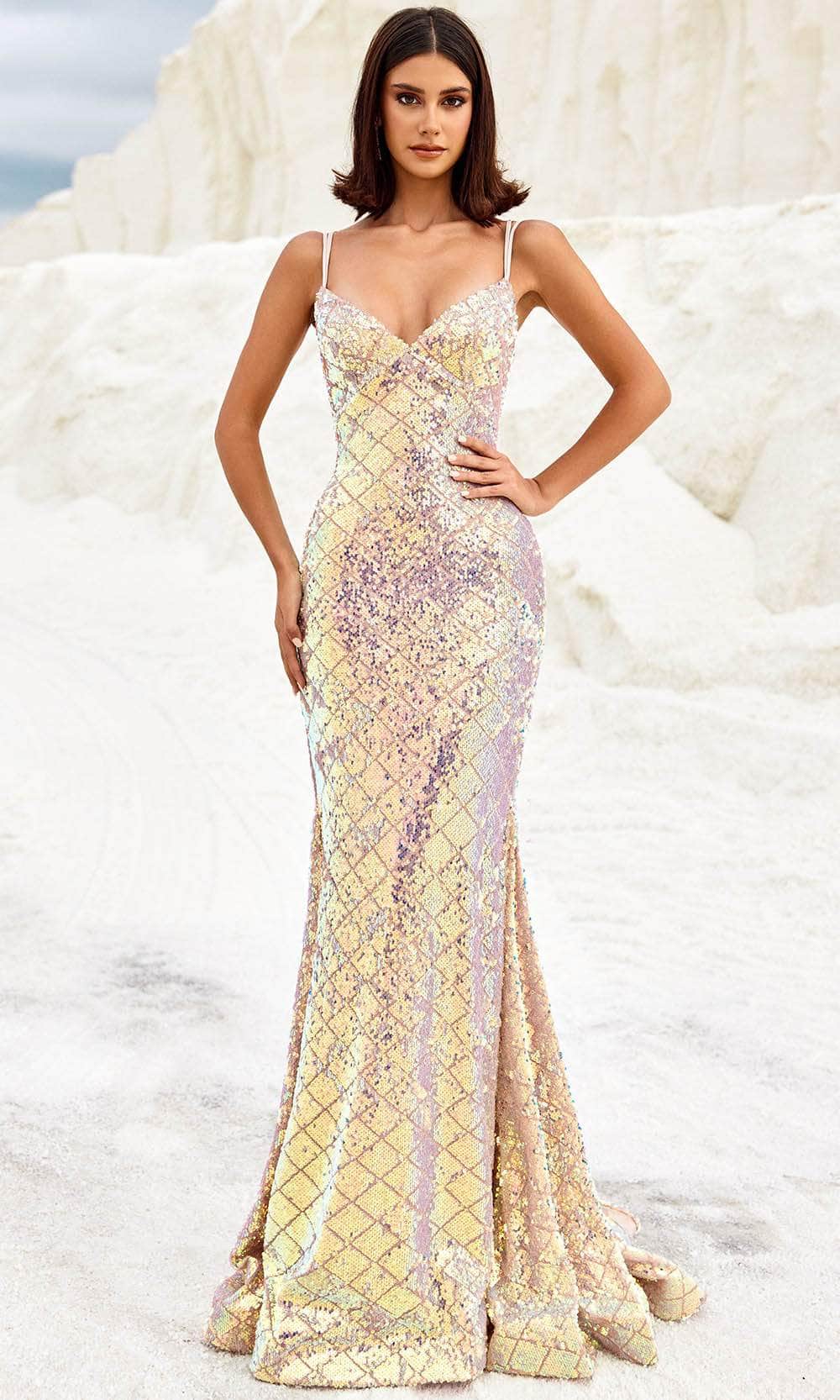 Blush by Alexia Designs 12125 - V-Neck Iridescent Sequin Prom Gown ...