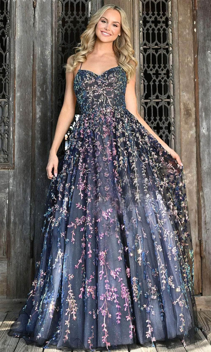 Colors Dress 3247 - Long Sequin Embroidered Mesh A-Line Dress ...