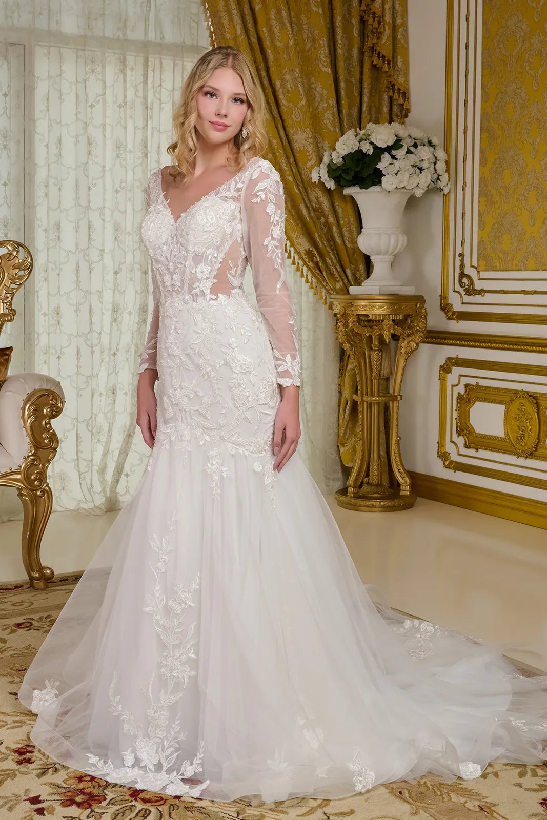 GLS by Gloria Bridal GL3659 - Long Mesh Trumpet Dress - Sheer Long ...