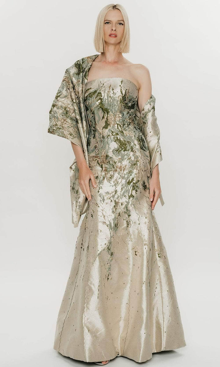 Hynes Park M651 - Long Brocade Mermaid Dress - Abstract Floral Pattern ...