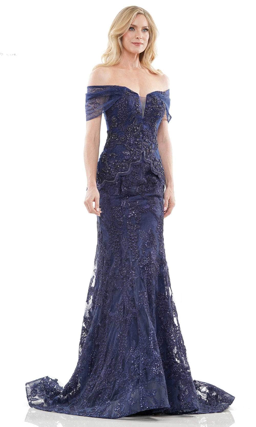 Marsoni by Colors MV1256 - Plunging Beaded Lace Formal Gown – Couture Candy
