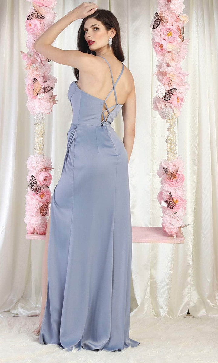 May Queen MQ1992 - Corset Satin Prom Dress with Slit – Couture Candy