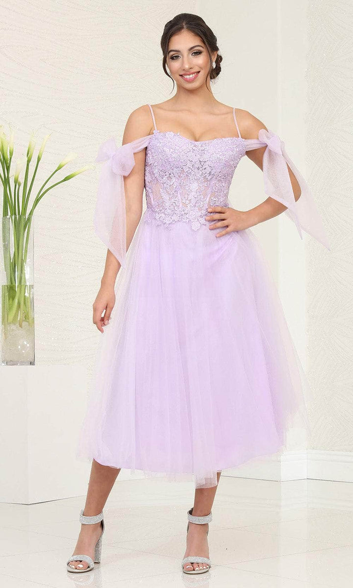 May Queen MQ2089 - Bow Off Shoulder Sleeve Prom Dress – Couture Candy