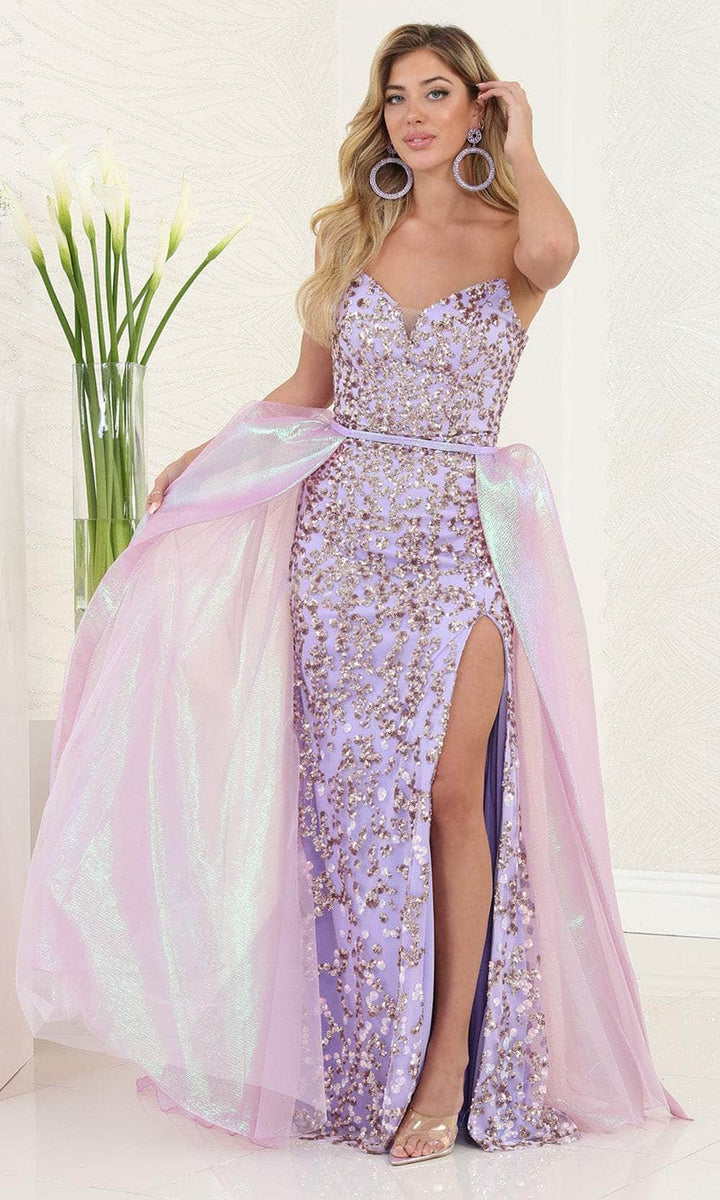 May Queen RQ8117 - Strapless Iridescent Overskirt Prom Gown – Couture Candy