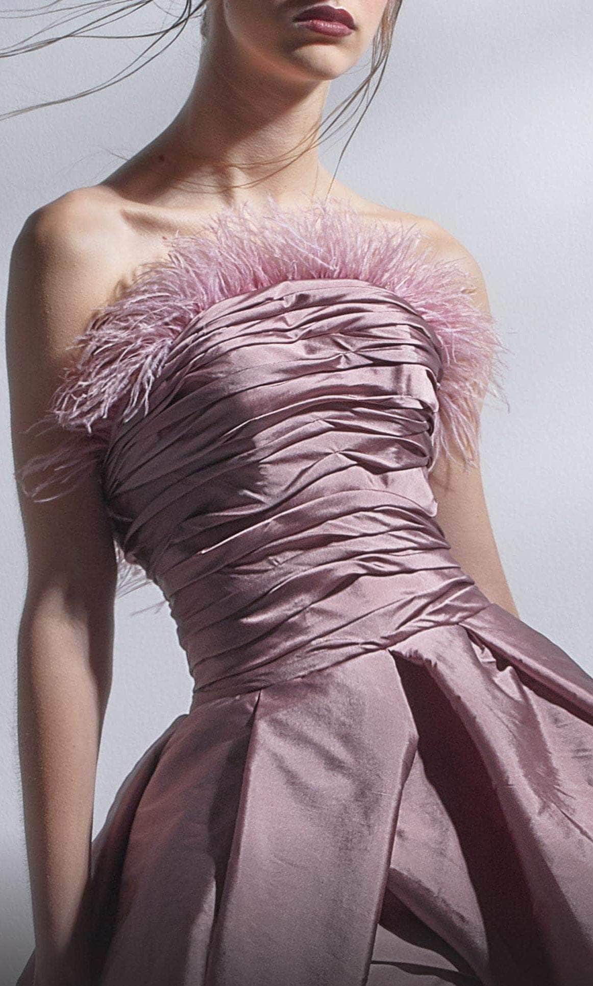 MNM COUTURE G1266 - Feathered Neckline Prom Gown – Couture Candy