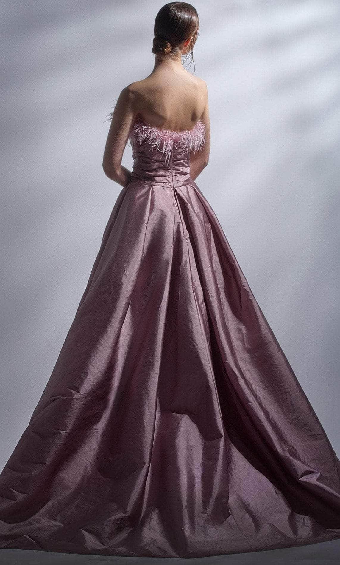 MNM COUTURE G1266 - Feathered Neckline Prom Gown – Couture Candy