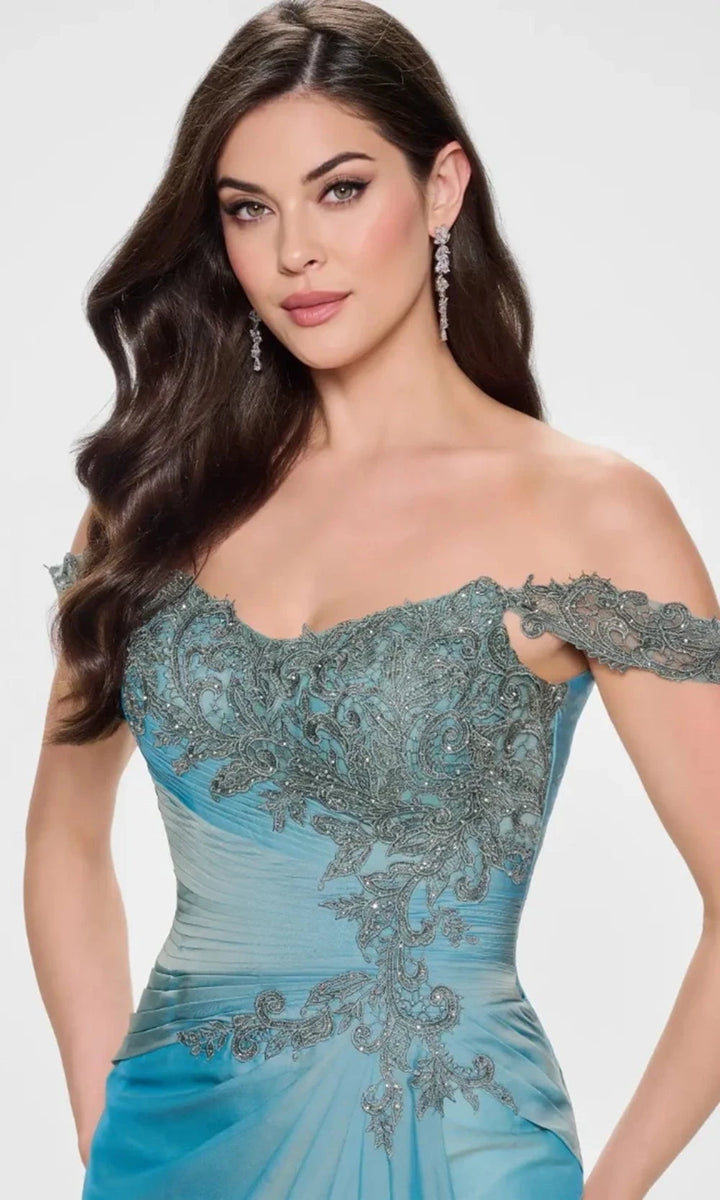 Montage by Mon Cheri M843 - Long Iridescent Chiffon, Lace Applique ...