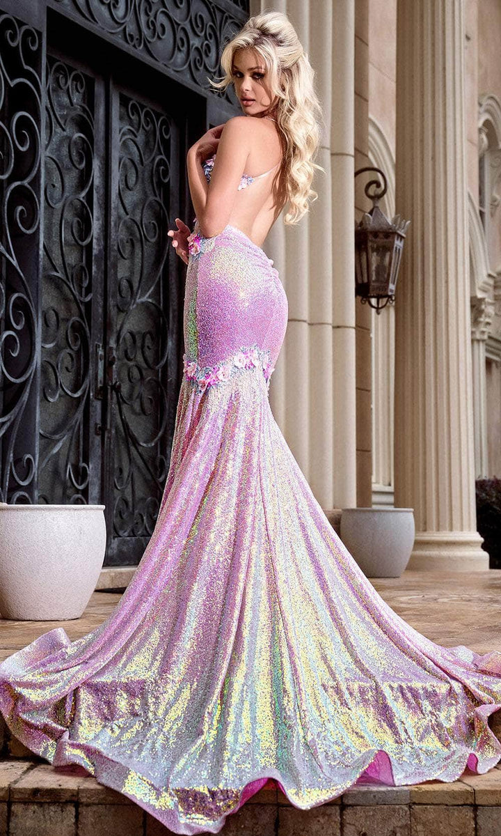 Portia and Scarlett PS24250 - Floral Appliqued Iridescent Prom Gown ...