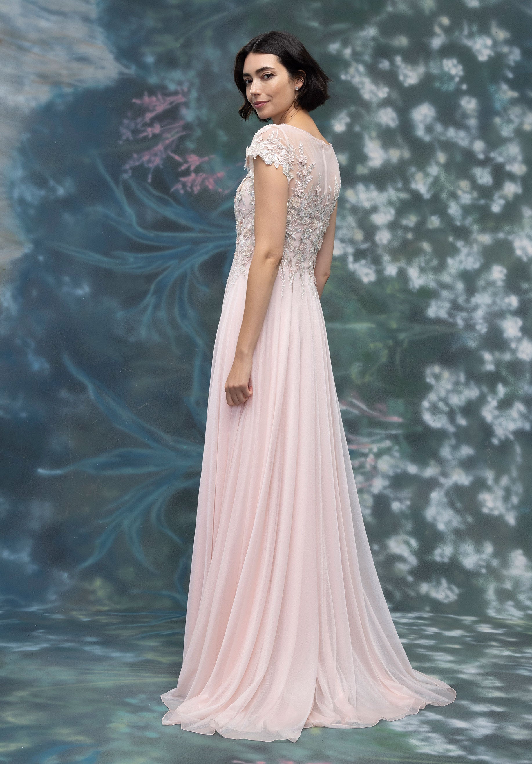 MGNY By Mori Lee 2070022 - Long Chiffon A-line Dress - Cap Sleeves, 3D ...