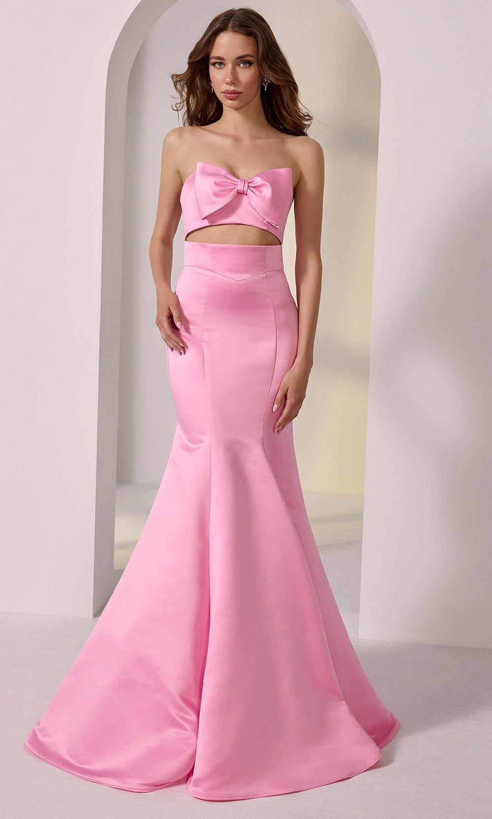 Mori Lee 49210 - Long Satin Mermaid Dress - Bow Accent Top, Midriff ...