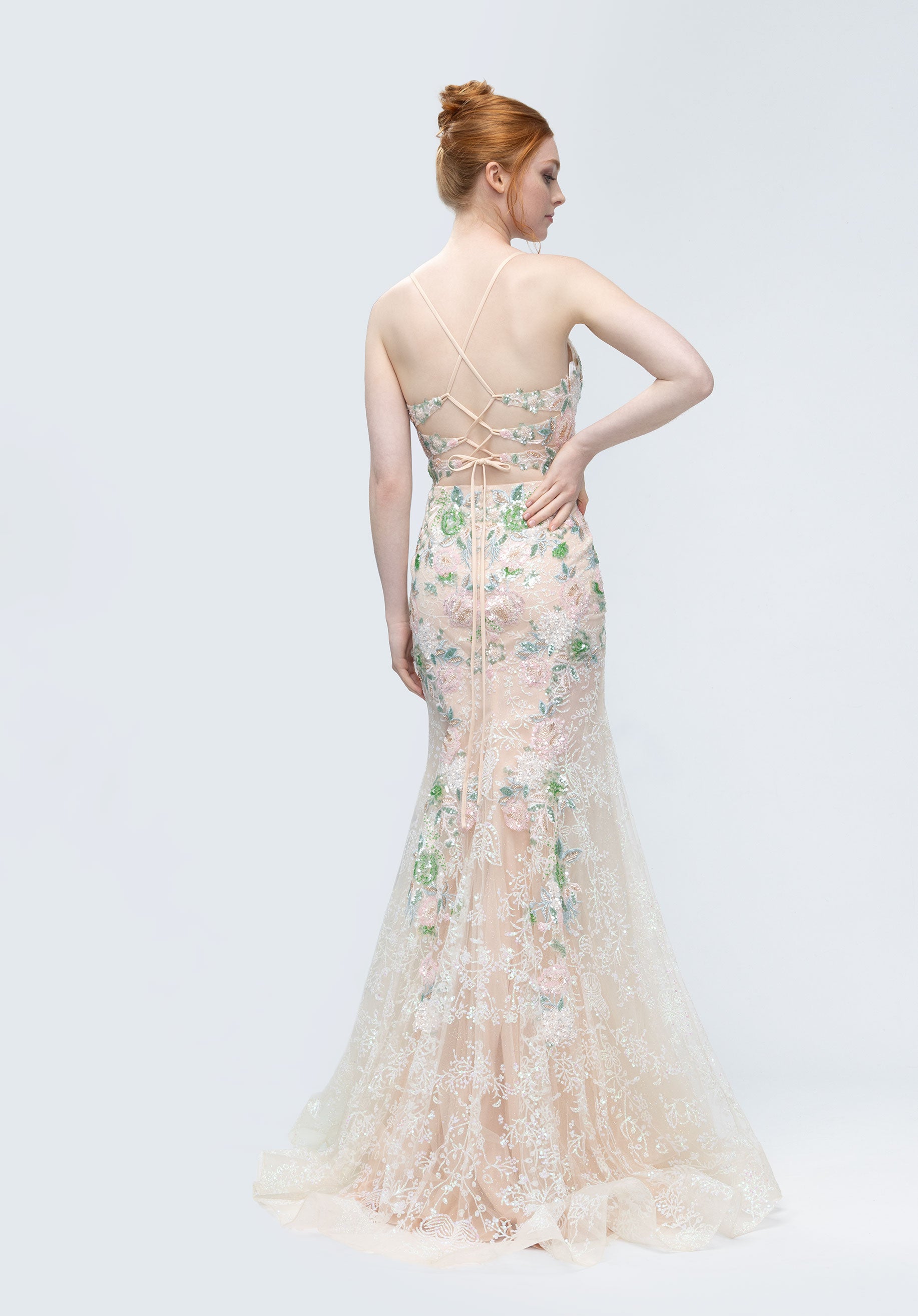 Mori Lee 49244 - Long Tulle Mermaid Dress - Spaghetti Straps, Open Lace ...