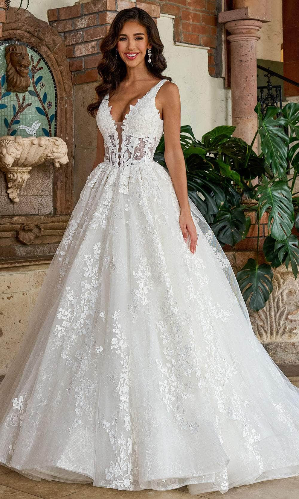 Rachel Allan Bridal RB5060 - Plunging Neckline Embroidered Bridal Gown ...
