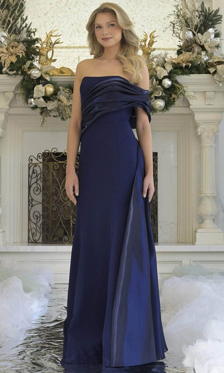 Rina Di Montella RD3342 - Long Crepe/ Mirror Organza Sheath Dress - Off ...