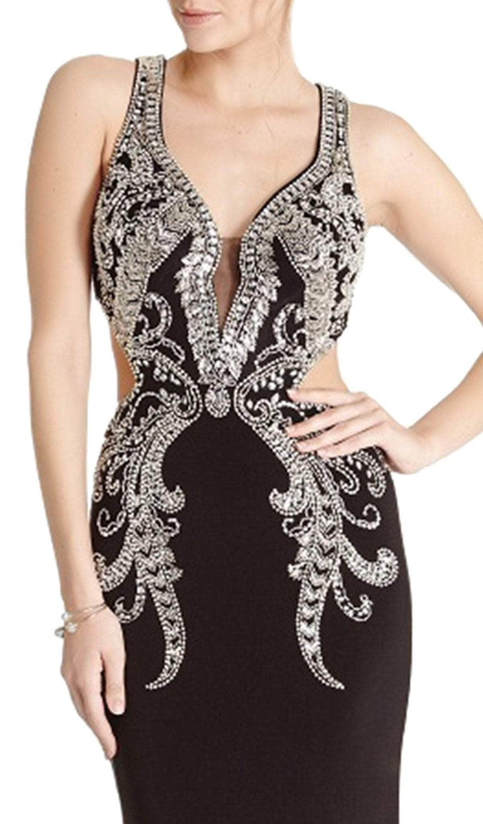 Trevi Collection - Embellished Deep V-neck Sheath Evening Dress ...