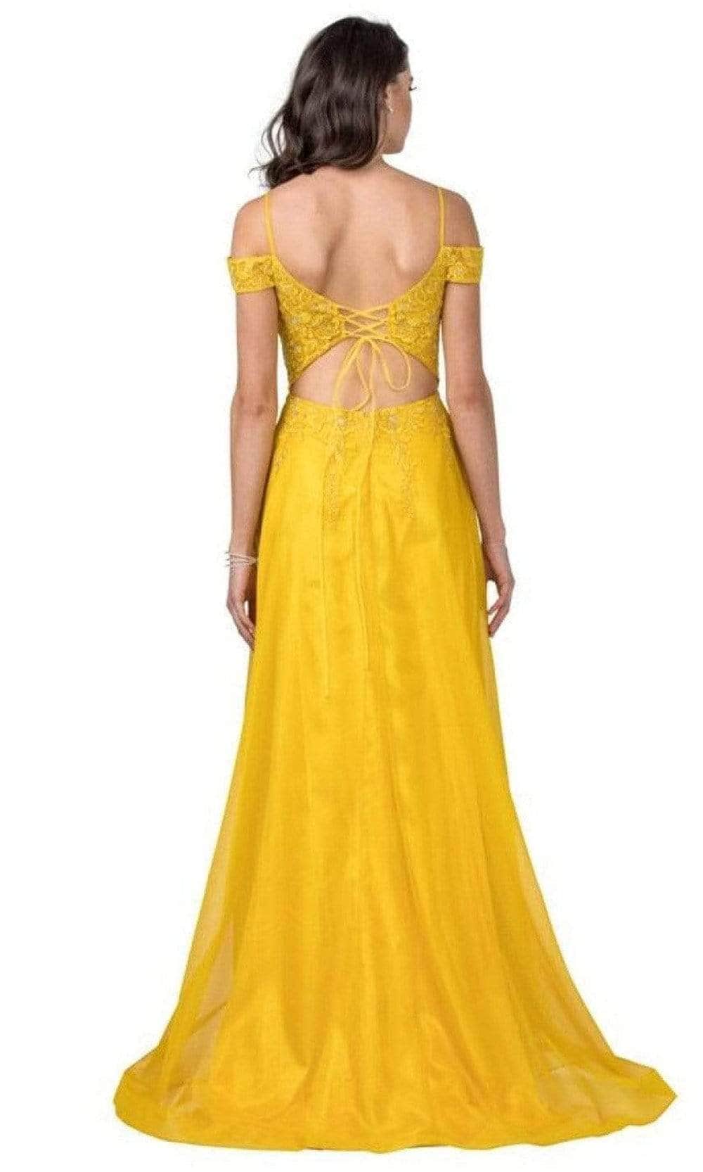 Trevi Collection - L2361 Cold Shoulder Lace High Slit Dress – Couture Candy