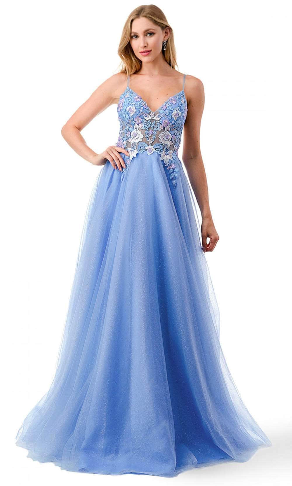Trevi Collection L2792T - Floral Lace Applique V-neck Prom Dress ...