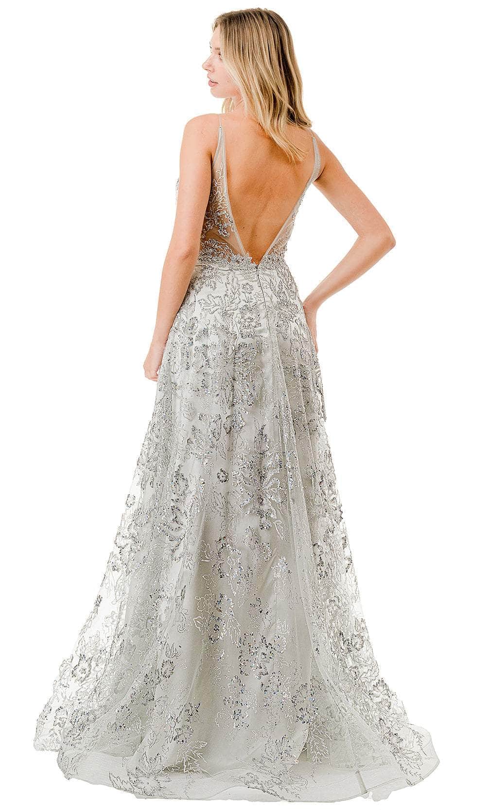 Trevi Collection L2844W - Glittered Plunging V-Back Evening Dress ...