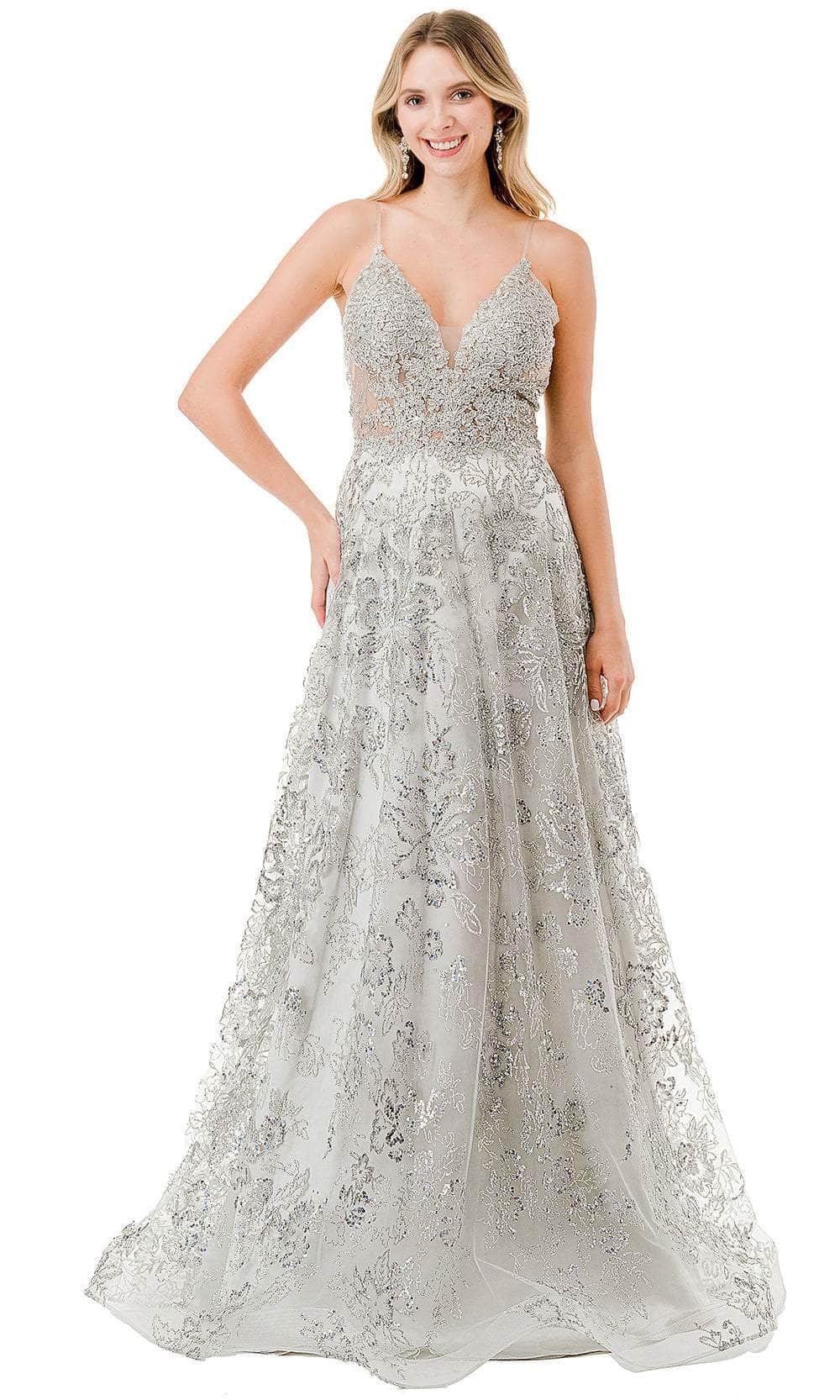 Trevi Collection L2844W - Glittered Plunging V-Back Evening Dress ...