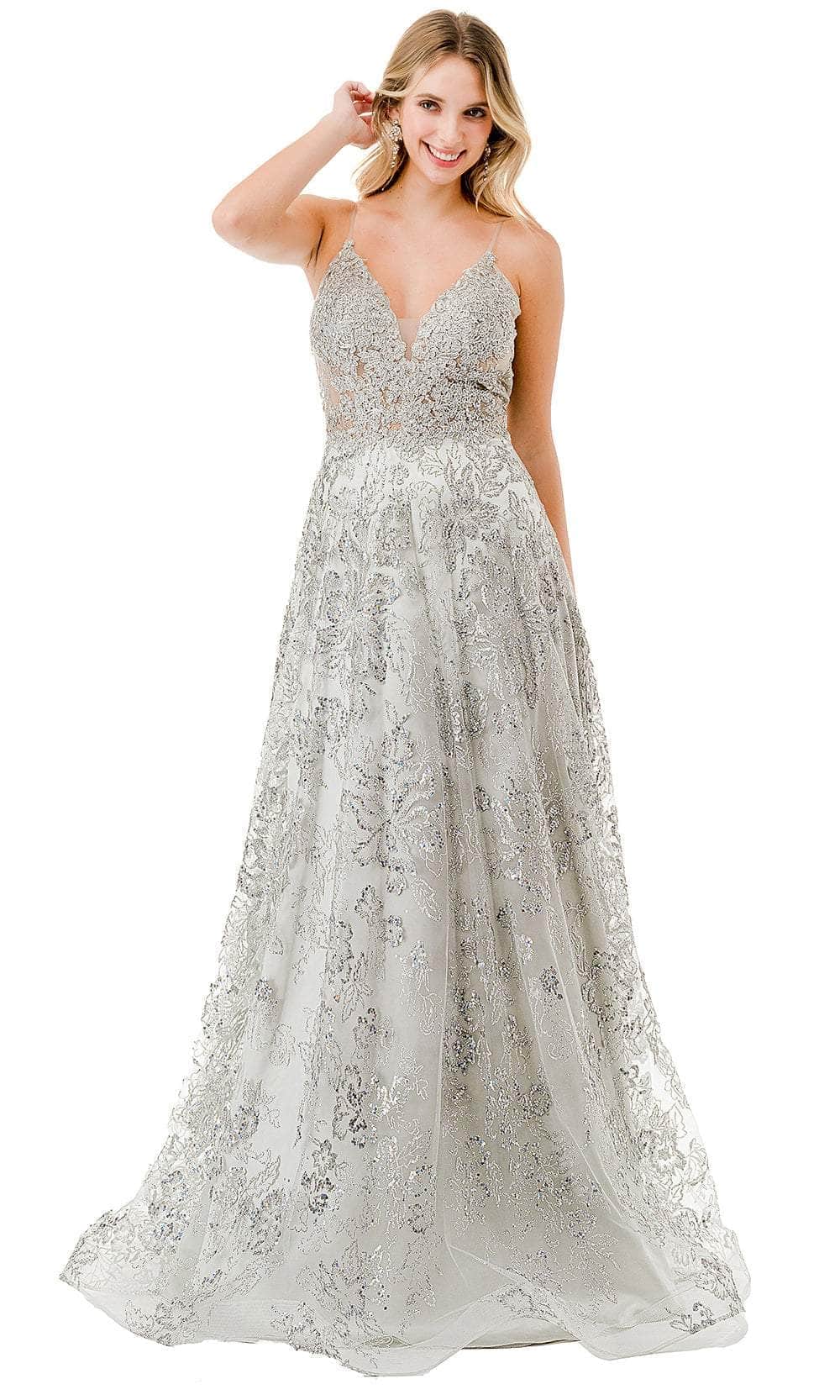 Trevi Collection L2844W - Glittered Plunging V-Back Evening Dress ...