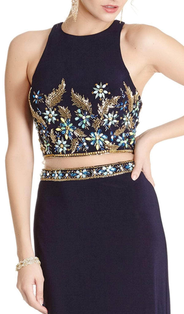 Trevi Collection - Two Piece Embroidered Halter Sheath Prom Dress ...