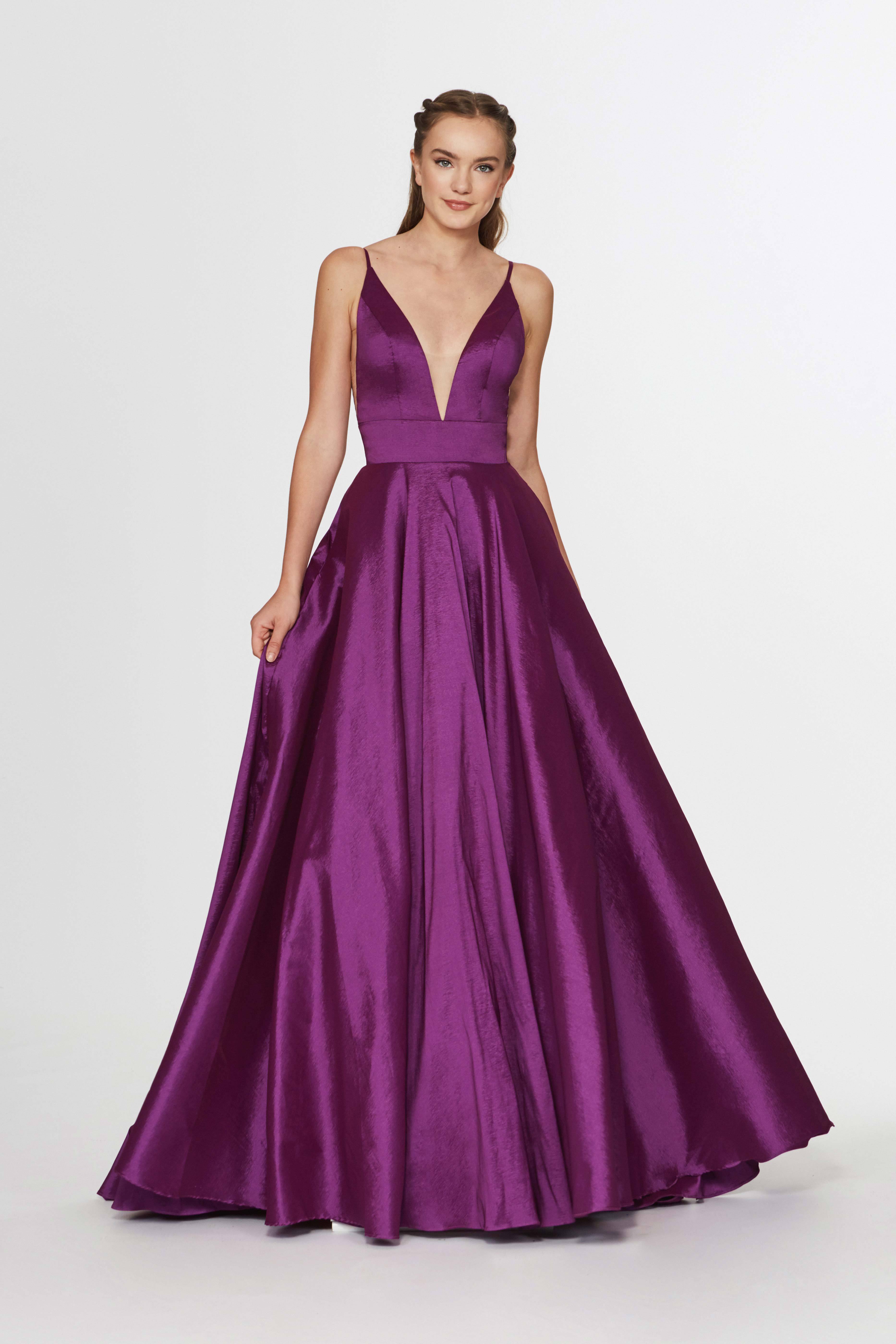 Angela & Alison - 91009 Plunging V-Neck Sleek Taffeta Gown – Couture Candy