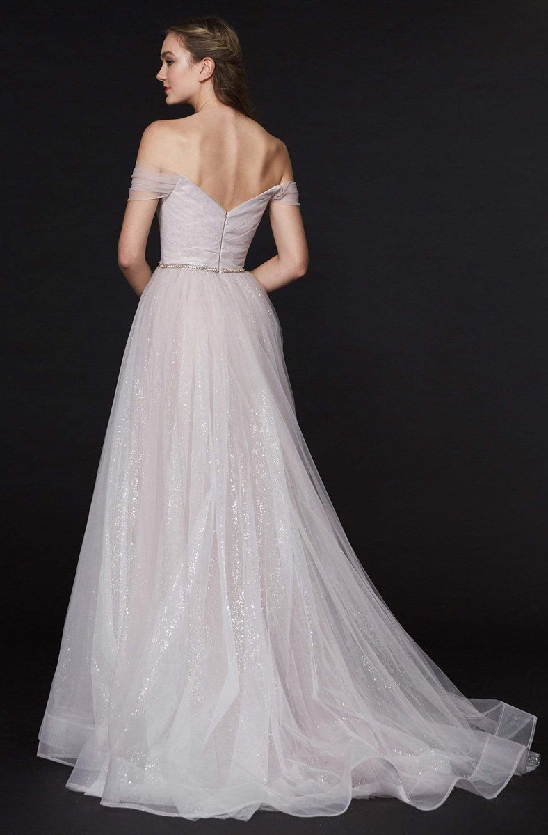 Angela & Alison - 91030 Off Shoulder Glitter A-Line Gown – Couture Candy