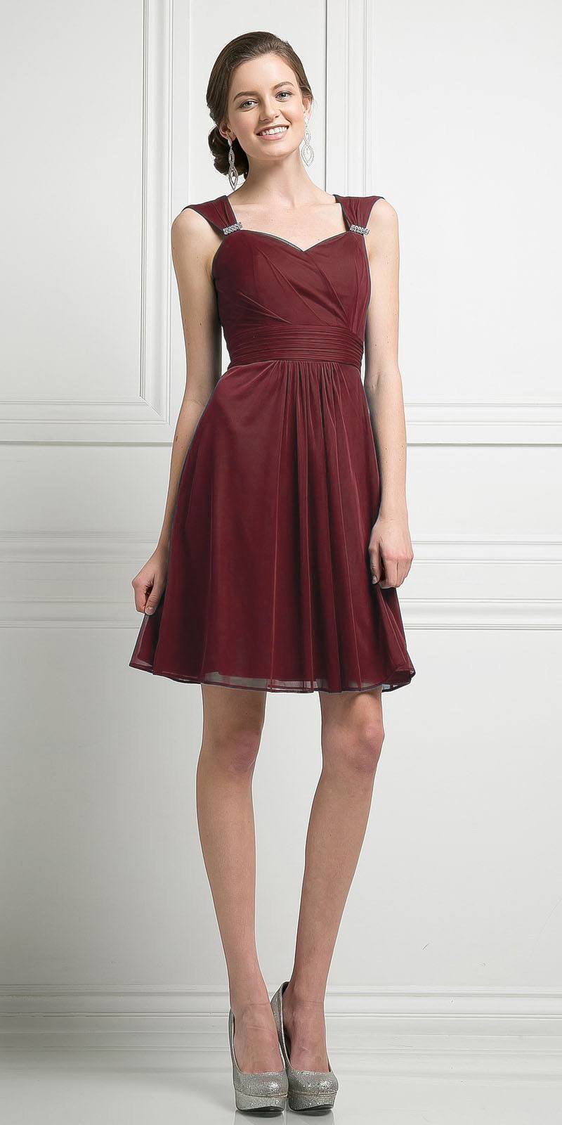 Cinderella Divine - 3832 Wide Strap Keyhole Back Ruched Cocktail Dress ...