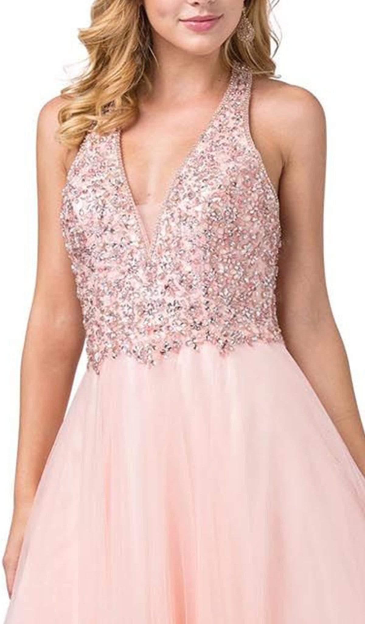 Dancing Queen - 2532 Beaded Sheer Deep Halter V-neck A-line Gown ...