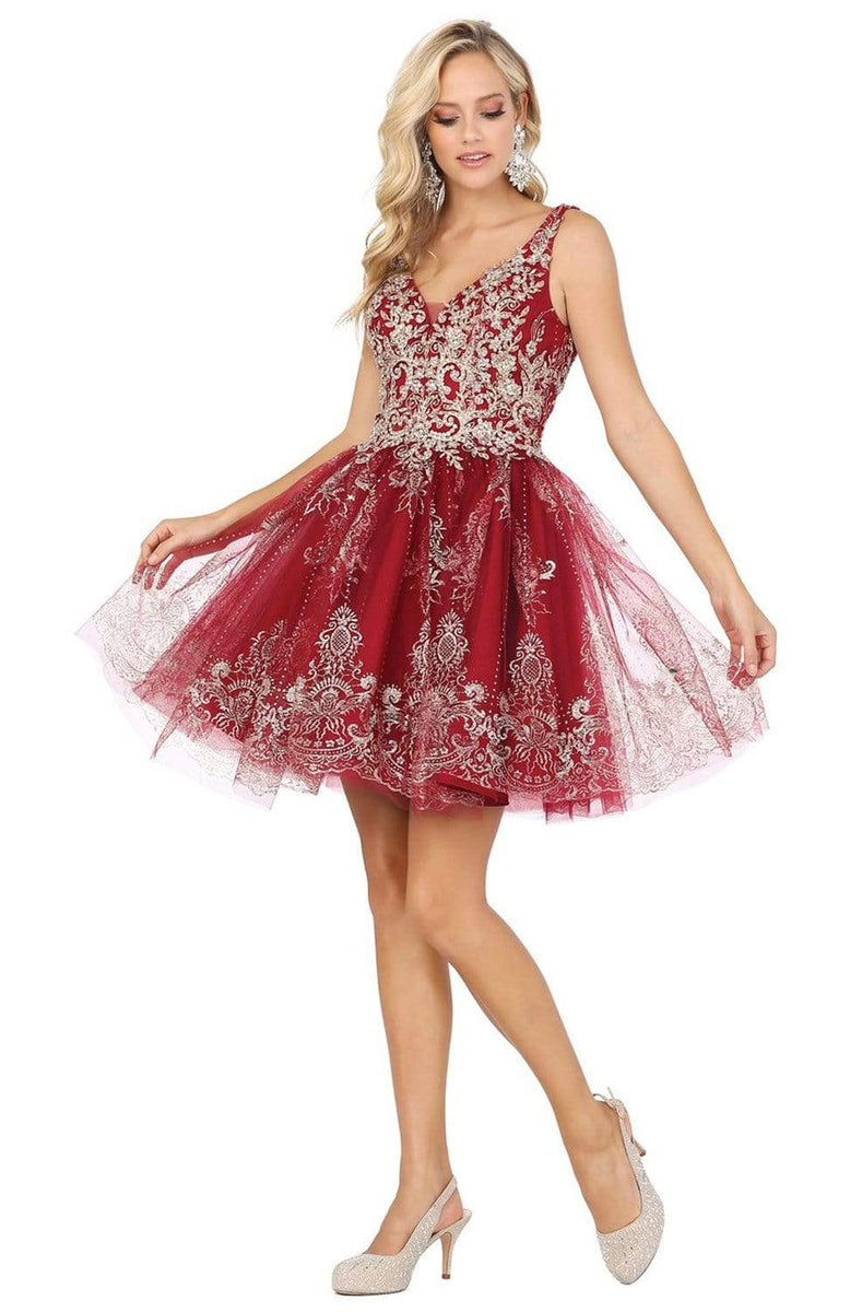 Dancing Queen - 3237 Sleeveless V Neck Lace Applique Cocktail Dress ...