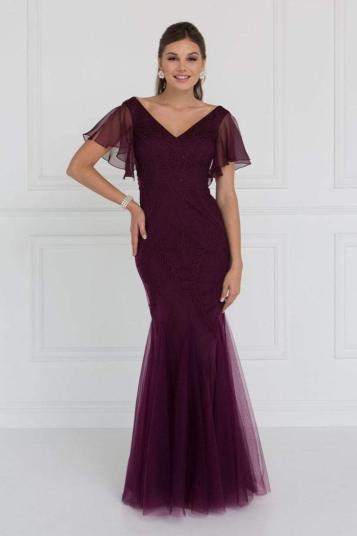 Elizabeth K - GL1576 Butterfly Sleeve Embroidered Foliage Trumpet Gown ...