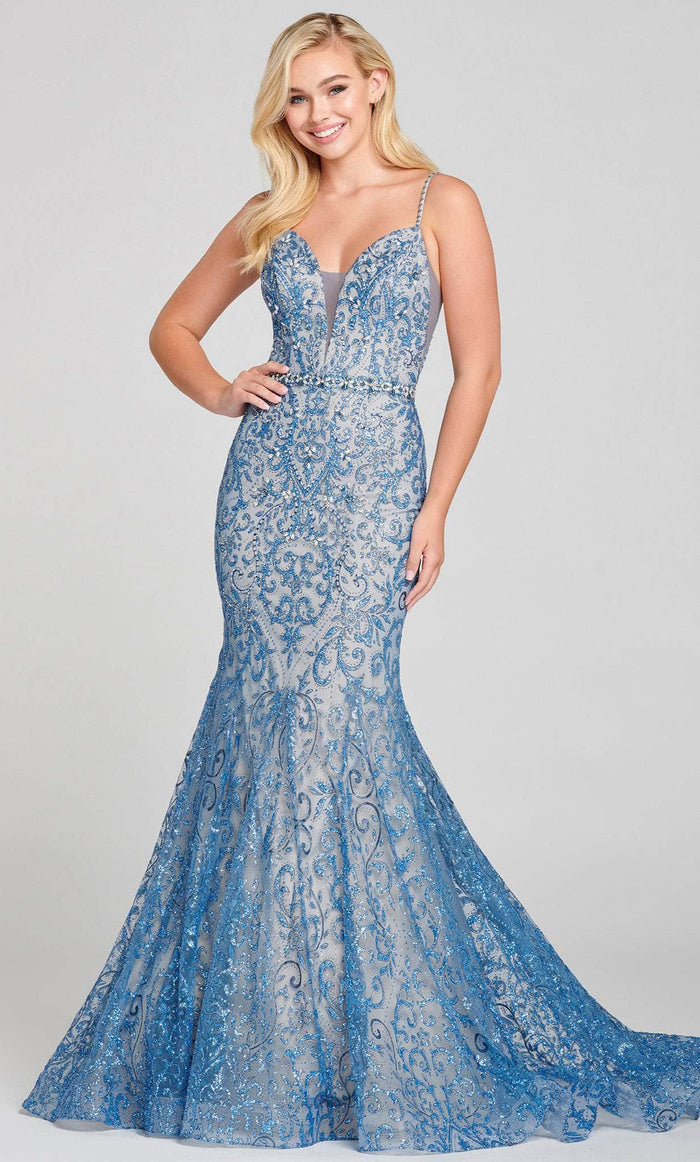 Ellie Wilde EW121045 - Deep Neck Bedazzled Gown – Couture Candy