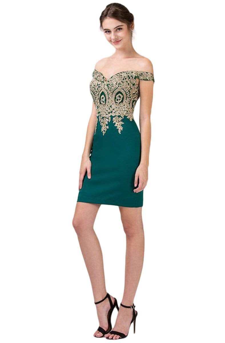 Eureka Fashion - 6032 Gold Embellished Off-Shoulder Fitted Dress ...