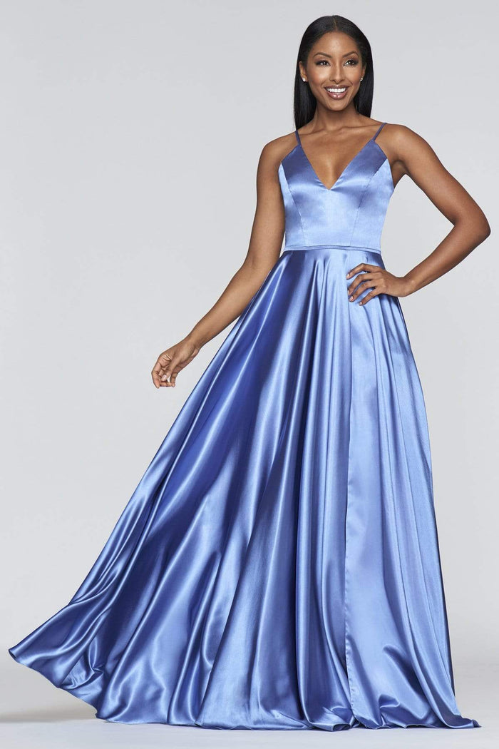 Faviana - S10209 Lace Up Back Satin V Neck Dress – Couture Candy