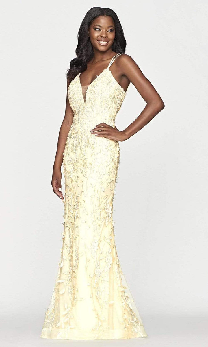 Faviana - S10662 V-Neck Floral Lace Gown – Couture Candy