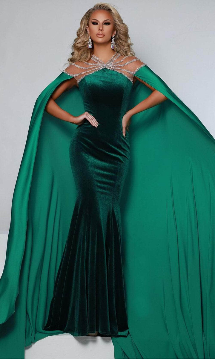 Johnathan Kayne 2535 - Long Cape Jewel Neck Evening Gown – Couture Candy
