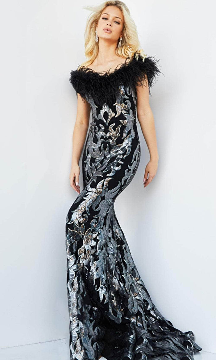 Jovani 22346 - Sequin and Feathered Evening Gown – Couture Candy