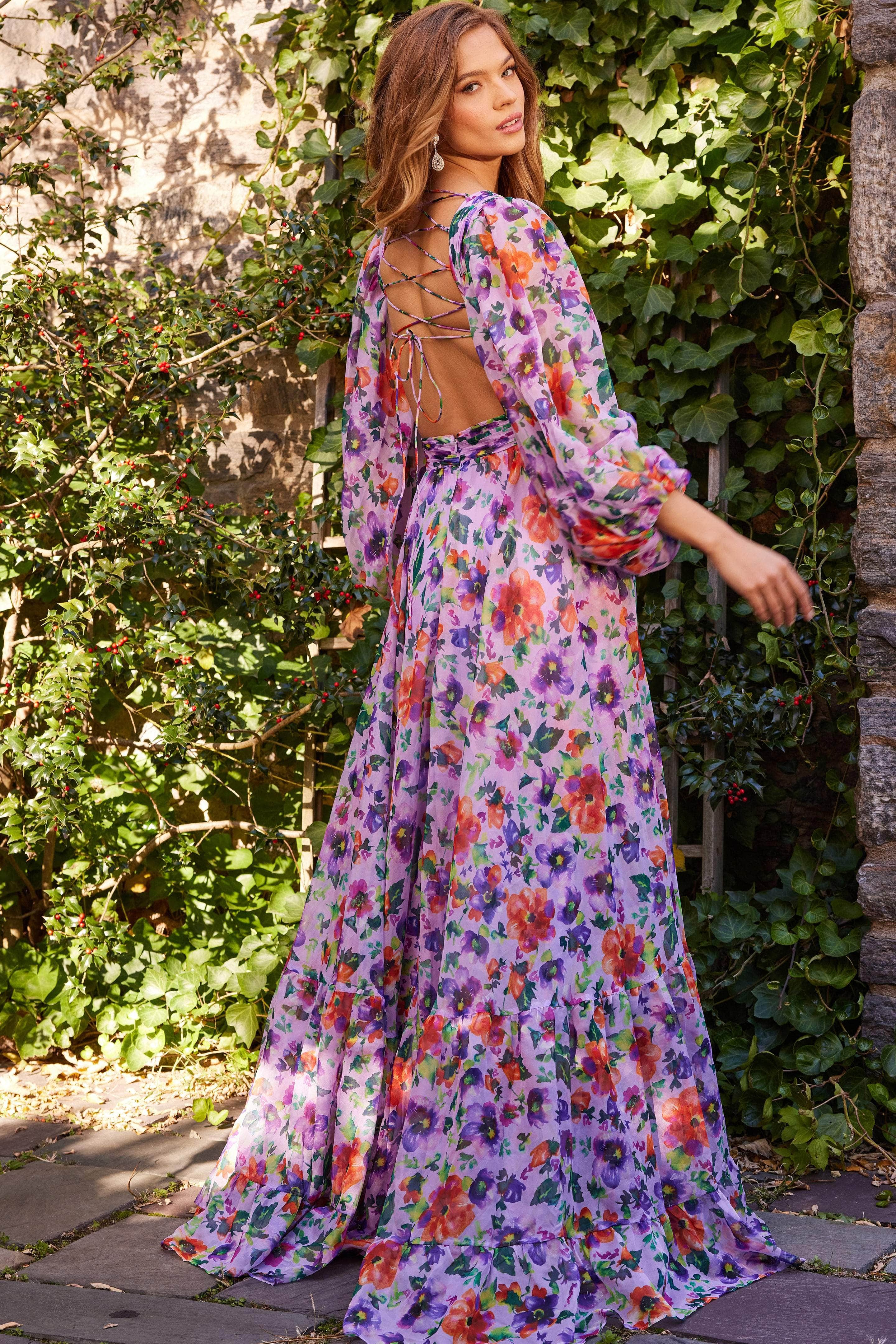 Jovani 23324 - Ruched V-Neck Floral Print Prom Dress – Couture Candy