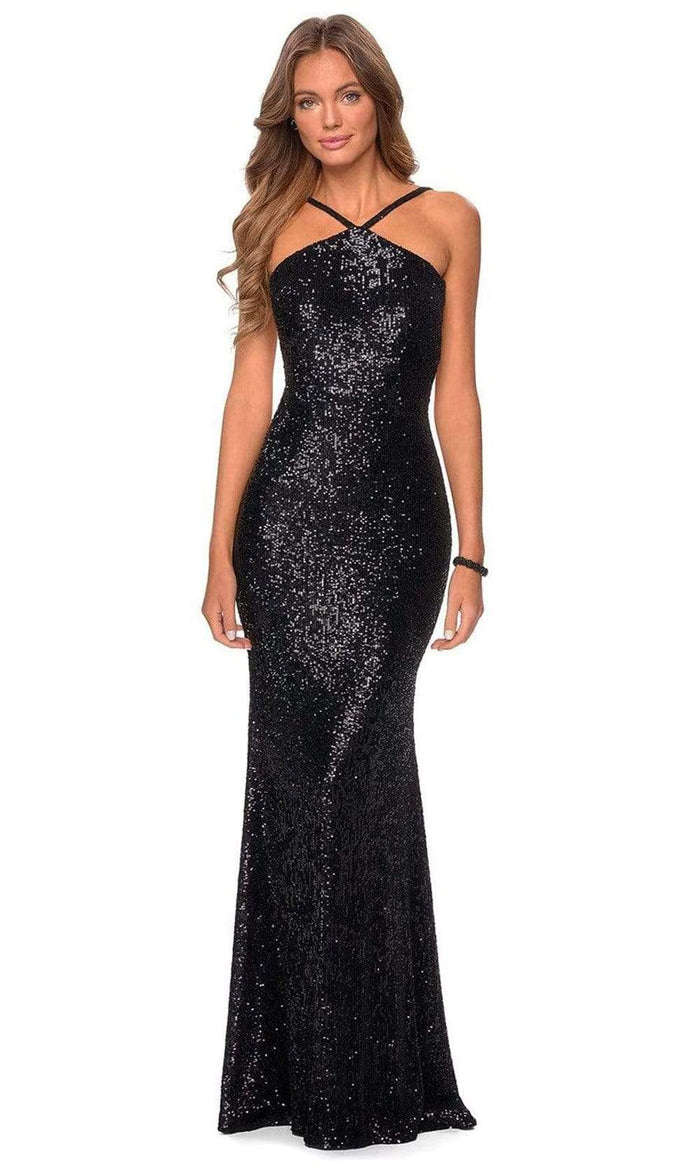 La Femme - 28650 Backless Pyramid Neck Sequin Evening Gown – Couture Candy
