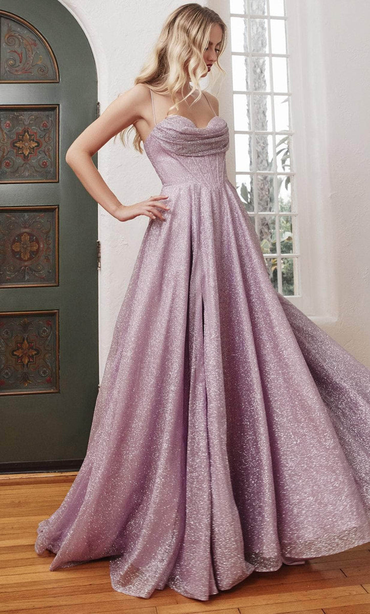 Ladivine CD252C - Cowl Neck Glitter Evening Gown – Couture Candy